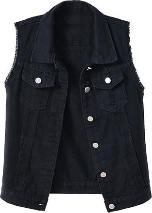 Generic Veste Denim Sans Manches Pour Homme Gilet Jean D&eacute;chir&eacute; Blouson Avec Poches D&eacute;contract&eacute;e Vintage Punk Style Moto Outdoor Gilets
