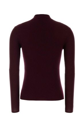 Jil Sander Womens Burgundy Wool Blend Sweater Aubergine Exterior: Silk Maglieria