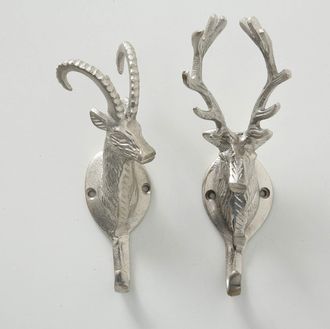 Boltze Garderobenhaken 2er Set, Hirsch und Steinbock, ca. 18 cm