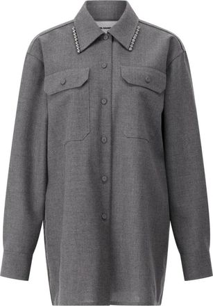 Jil Sander Femme, Vestes, Gris, Taille: 38 FR Overshirt en laine avec style affirmé