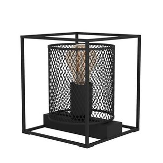 Eglo Lampe de chevet Catterick, lampe &agrave; poser carr&eacute;e au design industriel, lampe de table en m&eacute;tal noir, luminaire effet grillage pour salon et chambre, do