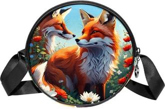 Generic Sac &agrave; bandouli&egrave;re rond pour femme, motif fleurs de renard, sac &agrave; dos avec fermeture &eacute;clair, bretelles r&eacute;glables, sac &agrave; main rond d&eacute;contract&eacute; pour femm