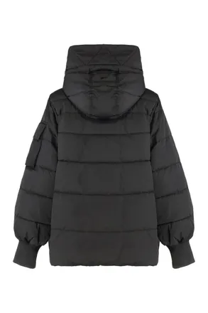 Pinko Womens Short Hooded Down Jacket Crusca Black Polyester Puffer