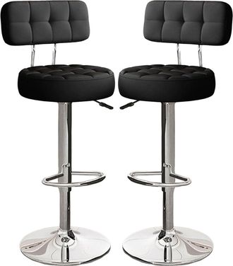 Generic Drehbare, H&ouml;henverstellbare Barhocker (2Er-Set), Gepolstert mit Pu-Leder und R&uuml;ckenlehne, Stabile Metallbeine, 60-80 cm Hoch, Ideal f&uuml;r K&uuml;cheninseln u