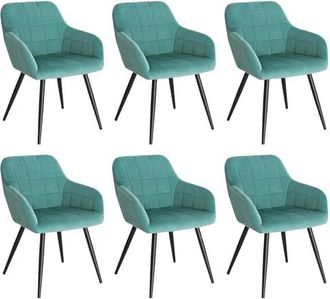 Woltu Lot de 6 Chaise de Salle &agrave; Manger, Chaise de Cuisine rembourr&eacute;e en Velours, Pied en m&eacute;tal, Vert Turc