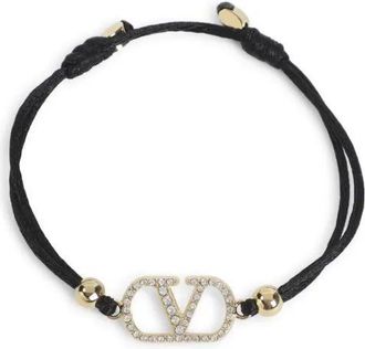 Valentino Garavani Armband - Black Cord Bracelet With Gold-Tone Charm - Gr. ONE SIZE - in Mehrfarbig - f&uuml;r Damen