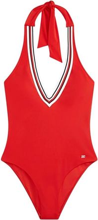 Tommy Jeans Femme, Maillots de bain, Rouge, Taille: 40 FR Global Stripe Plunge Halterneck Swimsuit