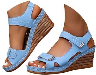 Generic Sandales compens&eacute;es orthop&eacute;diques pour femme 2025 - Sandales d&eacute;t&eacute; habill&eacute;es en li&egrave;ge - Bout ouvert - Sangle de cheville - Style boh&egrave;me - Confortables 