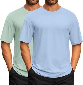 Generic Chemise unie pour homme 2026 en coton - T-shirt d&eacute;t&eacute; d&eacute;contract&eacute; &agrave; col rond et manches courtes - T-shirt classique basique 2 pi&egrave;ces pour int&eacute;rieur et 