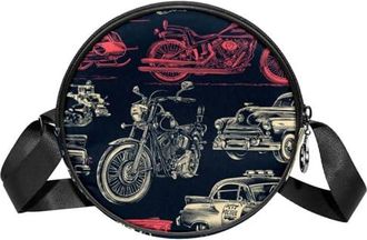 Generic Sac &agrave; bandouli&egrave;re rond pour femme, sac &agrave; bandouli&egrave;re vintage pour moto, sac &agrave; dos avec fermeture &eacute;clair, bretelles r&eacute;glables, sac &agrave; main rond d&eacute;contra
