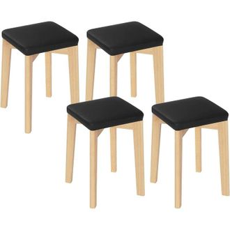 Woltu 4x Tabouret en Bois Massif, Chaise de Cuisine, Si&egrave;ge Rembourr&eacute; d&Eacute;ponge et pu, 32, 5x32, 5x47cm, Noir BH345sz-4 - Woltu