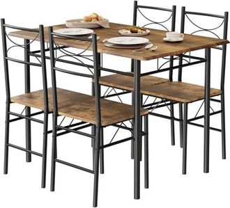 Woltu Table à Manger avec 4 Chaises, Table de Cuisine pour 4 Personnes, en MDF et Métal, Marron Rustique + Noir