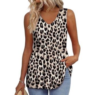 Generic Nuisette habill&eacute;e sans manches avec col en V pour femme, haut p&eacute;plum fluide 2025, t-shirt d&eacute;contract&eacute; et confortable, coupe ample, imprim&eacute; l&eacute;opard, XX