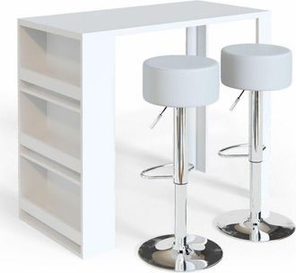 Vicco Bartisch-Set, Wei&szlig;, 57 x 117 cm mit 2 Barhockern, Vicco