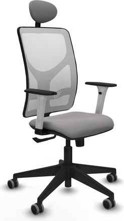 Piqueras y Crespo Arbeitsstuhl mit wei&szlig;en und schwarzen Armlehnen, h&ouml;henverstellbarer Lendenwirbelst&uuml;tze und festem Kopfteil, ausgestattet mit 3 Positionen, Wei&szlig;/Grau