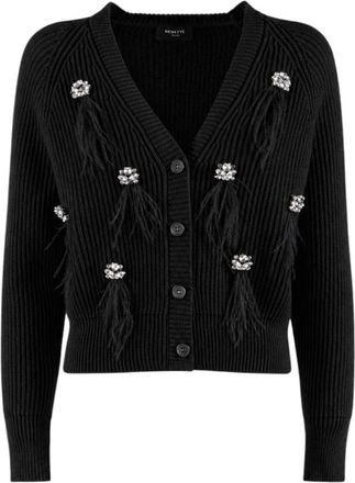 Nenette Cardigan c&ocirc;tel&eacute; avec plumes et d&eacute;tails brillants - Femme - Pulls - Bleu - Taille: 36 FR