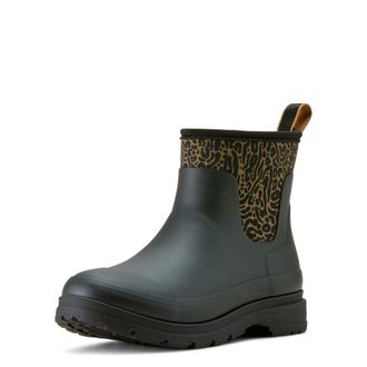 Ariat Womens Kelmarsh Shortie Rubber Boots in Black Ocelot Print, B Medium Width, Size 37.5, by Ariat
