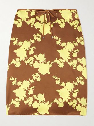 Versace Jupe Midi En Satin De Soie &Agrave; Imprim&eacute; Fleuri - Marron