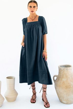 Neu Nomads Damen vegan Kleid Elisa Quadratischer Ausschnitt Mitternacht