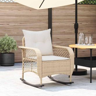 vidaXL Vidaxl - Chaise &agrave; bascule de jardin avec coussins beige r&eacute;sine tress&eacute;e