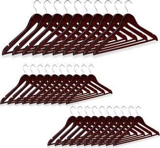 Relaxdays 60 x Kleiderb&uuml;gel Holz, Hosenstange, R&ouml;cke, Kleider, Jacken, Hemdenb&uuml;gel, Haken 360&deg; drehbar, Garderobenb&uuml;gel, braun