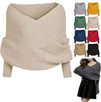 Generic Écharpe de Pull avec Manches, enveloppe de câble tricotée, haussements dépaules for Femmes, enveloppe tricotée, écharpe tricotée avec Manches for Femm