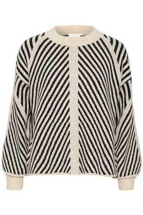 Kaffe Womens Pullover Regular Fit Long Sleeves Crew Neck Striped Knit