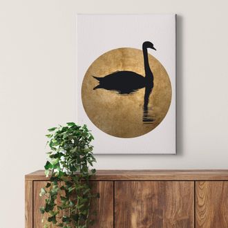 A.S. Création Leinwandbild Tiere Schwan auf See - Kunstdruck schwarz gold - 50x70 cm Hochformat - moderne Wanddekoration Schlafzimmer Wohnzimmer Küche - Bild auf Ke