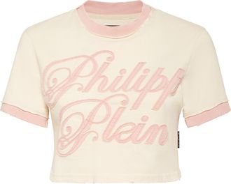 Philipp Plein Cropped Fitted T-Shirt Patch Signature