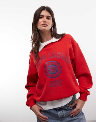 Polo Ralph Lauren sweat-shirt col teddy rouge