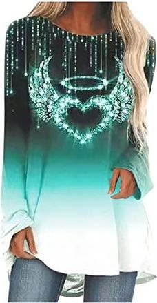 Generic 2026 Valentine Femmes L&acirc;che Rond Automne Hiver Saint Valentin Imprimer T-shirt Manches Longues, Vert, M