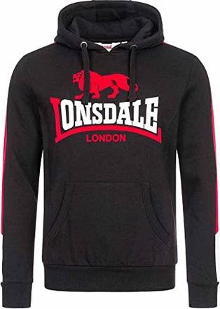Lonsdale Langwell Sweatshirt à Capuche, Noir/Blanc/Rouge, XXXL Homme