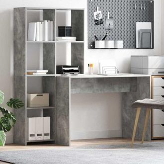 vidaXL Bureau Gris b&eacute;ton 138.5 x 55 x 143 cm Bois ding&eacute;nierie Vidaxl
