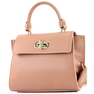 modamoda.de T182 - ital. Damen Henkeltasche Klein Leder, Farbe:Rosabeige