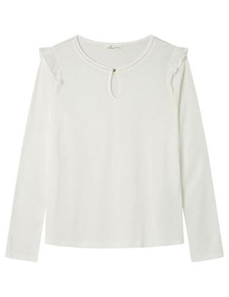 Springfield Long Sleeve T-Shirt with Front Yoke and Ruffle in Plumetti Manches Longues, Multicolore, M Femme