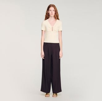 Sandro T-shirt court en coton &agrave; bijou