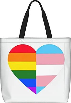 Generic Sac Fourre-Tout Coeur Du Drapeau Arc-En-Ciel Lgbt Et De La Fiert&eacute; Transgenre Sac &Agrave; Main D&eacute;contract&eacute; Lavables Pliable Sacs En Toile &Eacute;paule, Pour Shoppi