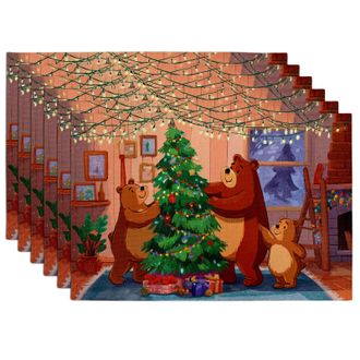 Generic Weihnachtsb&auml;r Familie Tischsets, Gr&uuml;n Urlaub Tischmatten f&uuml;r Esszimmer, rutschfest, waschbar, f&uuml;r drinnen und drau&szlig;en, festliches dekoratives Tischset