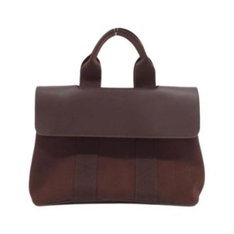 Herm&egrave;s Sac cabas Pre-owned Valparaiso PM en Toile Chevron Gumy - Femme - Pre-owned - Brun - Taille: ONE Size