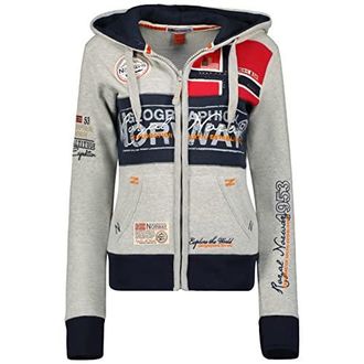 Geographical Norway Flyer Lady - Sweat Femme Zip Capuche Poches - Sweatshirt Manches Longues Chaud Hoodie Veste - Pull Femmes Saison Printemps Ete Automne Hiver (Gris Cla