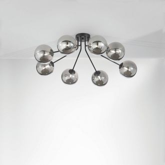 Luce-Ambiente-Design Honey ceiling light in Black Metal With Eight Smoke Glass Diffusers