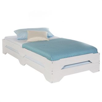 IDIMEX Stapelbett 2er Set G&auml;stebett Ronny Einzelbett Stapelliege Kiefer massiv wei&szlig; Bett 90x200 cm Kinderbett Jugendbett