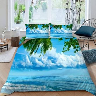 Generic Bettw&auml;sche 135x200 cm Tropisches Meer 3 Teilig Bettbezug 135 x 200 Blaues Muster Bettw&auml;sche-Sets 3D Weiche Mikrofaser Bettbezug Set mit Rei&szlig;verschluss