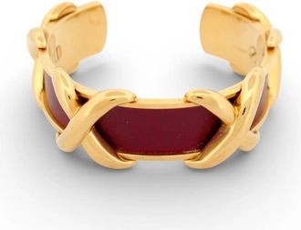 Herm&egrave;s Armband - NEUES HERMES CROISILLONS ARMBAND 15CM ROTLEDER & G - Gr. ONESIZE - in Gold - f&uuml;r Damen