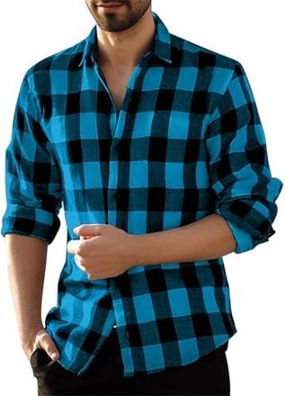 Generic Chemises &agrave; carreaux pour homme - Chemise &agrave; manches longues - Col &agrave; revers - Chemise d&eacute;contract&eacute;e - Coupe droite - Chemisier boutonn&eacute; - R&eacute;tro - Chemise