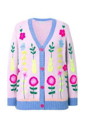 Miamoda Strickjacke Strickjacke loose Classic Fit Blumen-Stickerei