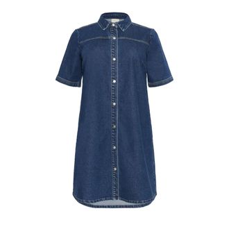 Kaffe Curve Femme, Robes, Bleu, Taille: 54 FR Robe en Denim avec.5 Manches