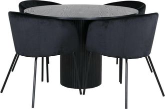 ebuy24 BiancaROBL Essgruppe Esstisch schwarz und 4 Berit Esszimmerst&uuml;hle Velour schwarz