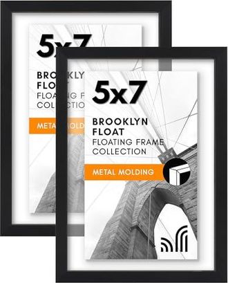 Americanflat Schwebender Aluminium-Bilderrahmen, 12,7 x 17,8 cm, Schwarz, Verwendung als 12,7 x 17,8 cm großer Bilderrahmen oder 10,2 x 15,2 cm großer schwebender 