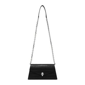 Alexander McQueen Schwarze Skull-Geldb&ouml;rse mit Kette aus Leder - - Bags - Damen - Schwarzk - ONE SIZE